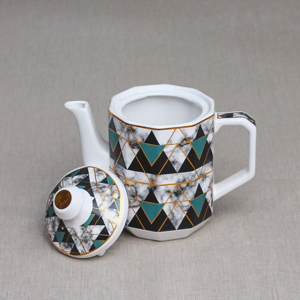 Green Printed Tea Set with Golden Metal Stand | Shaheen's Store