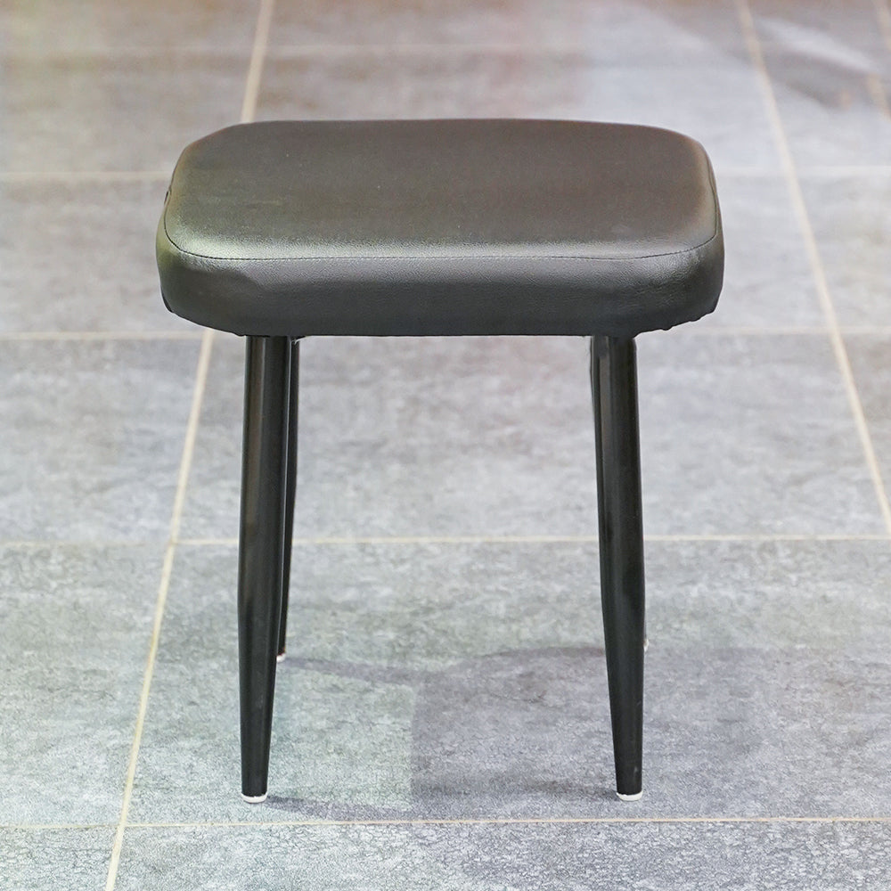 LUNAR STOOL-BLACK LEATHER SEAT-MATT BLACK LEGS | Shaheen's Store